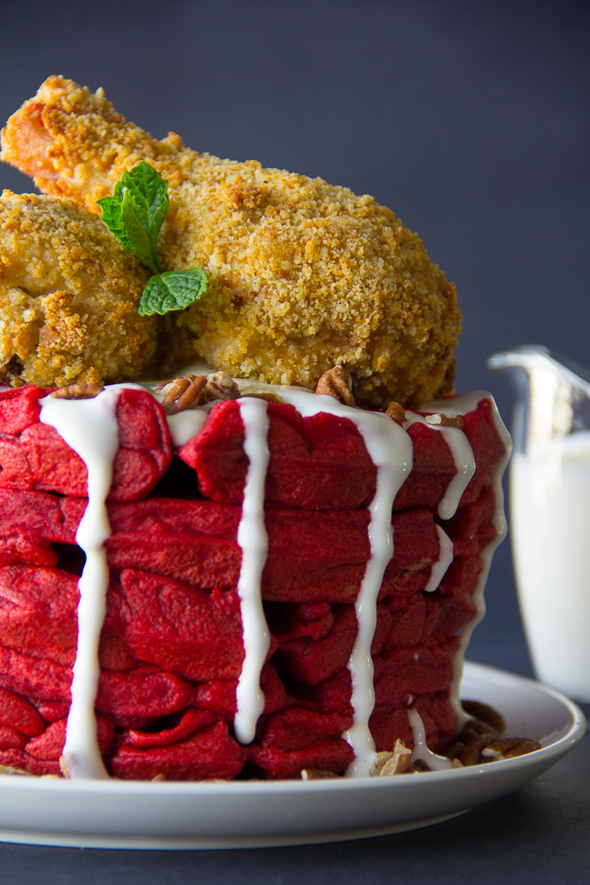 Oven Fried Chicken And Red Velvet Waffles Say Grace