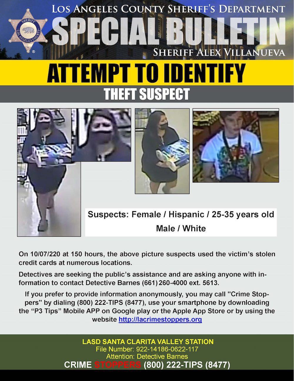 Detectives Seeking Publics Help In Identifying Theft