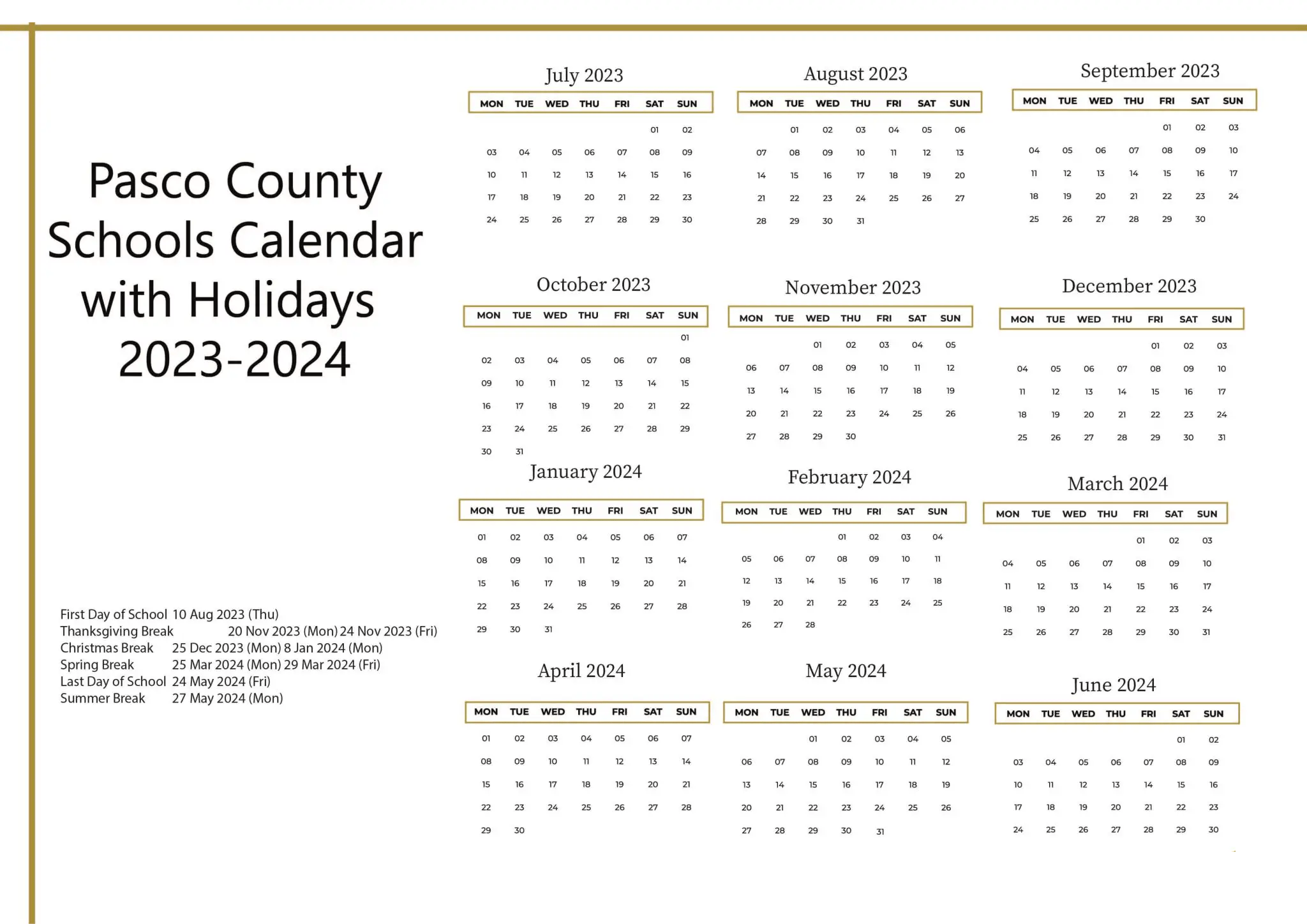 Pasco County Calendar 2024 Printable Templates Free