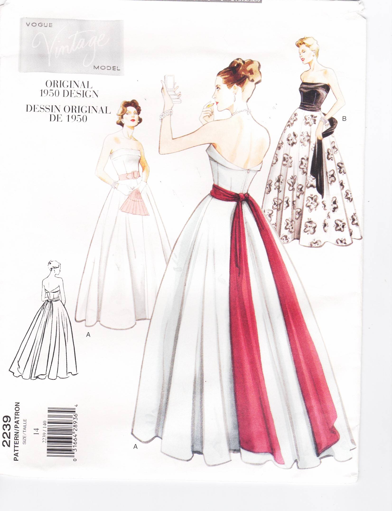 Vogue Pattern 2239 Vintage Model Design Original Strapless Gowns From