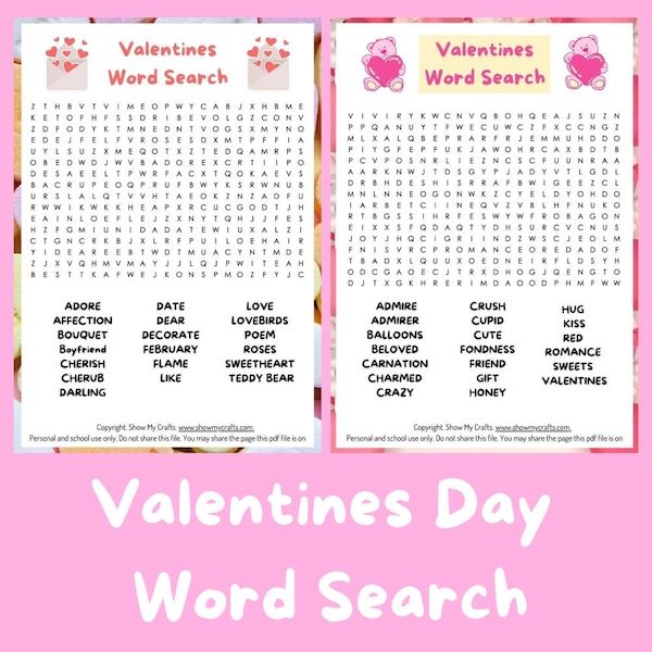 Valentines Day Word Search Free Printable Show My Crafts