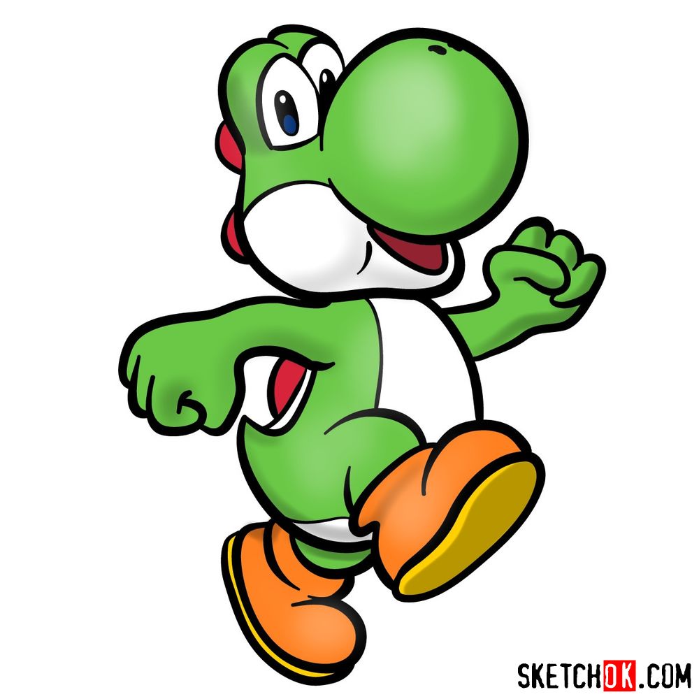 How To Draw Yoshi From Super Mario Games Sketchok Step By Step