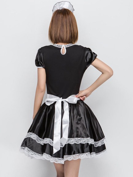 Maid Costume Lace Ruffle Bow Apron Headwear Dress Servant Girl Power