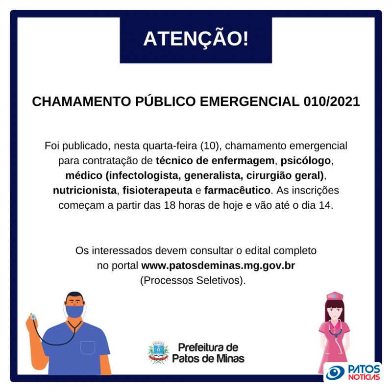 Prefeitura De Patos De Minas Publica Mais Um Chamamento Público Emergencial