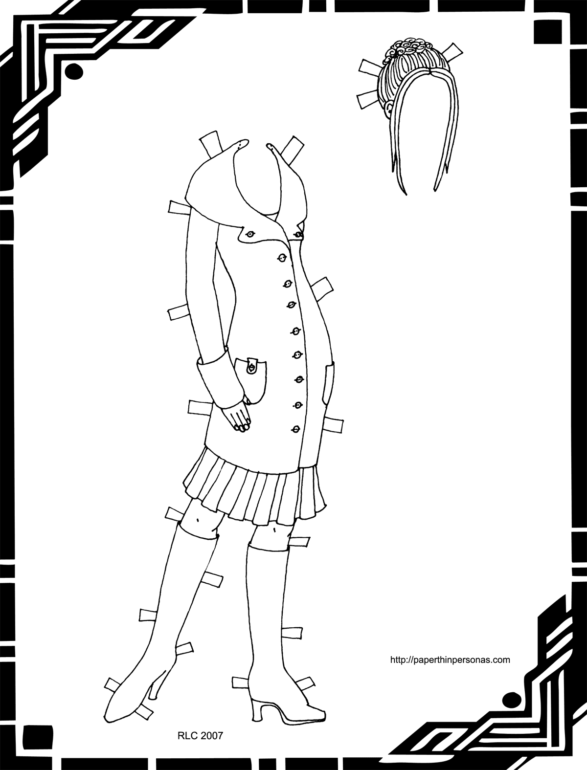 Black And White Paper Doll For Coloring • Paper Thin Personas