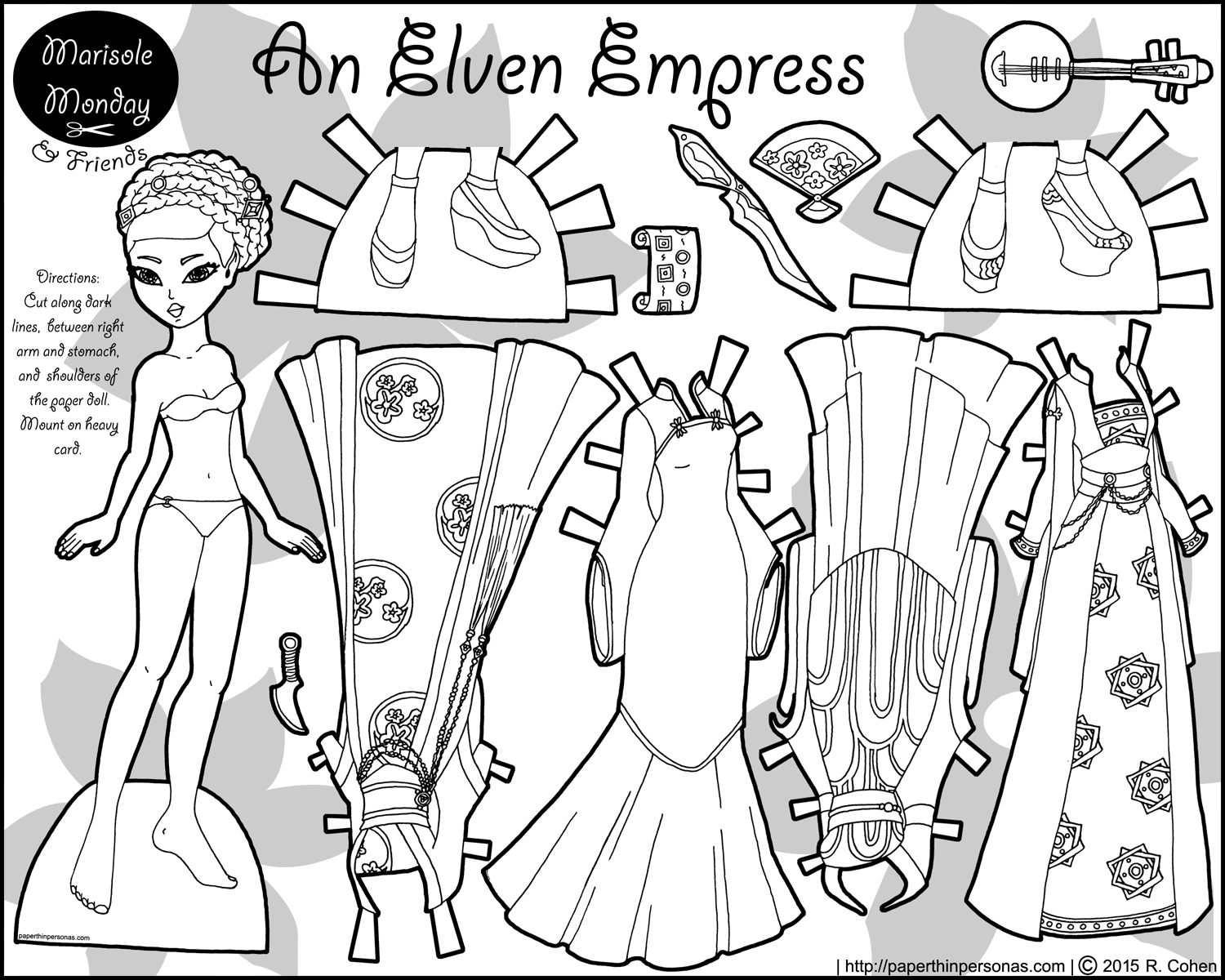 An Elven Empress A Black And White Fantasy Paper Doll • Paper Thin