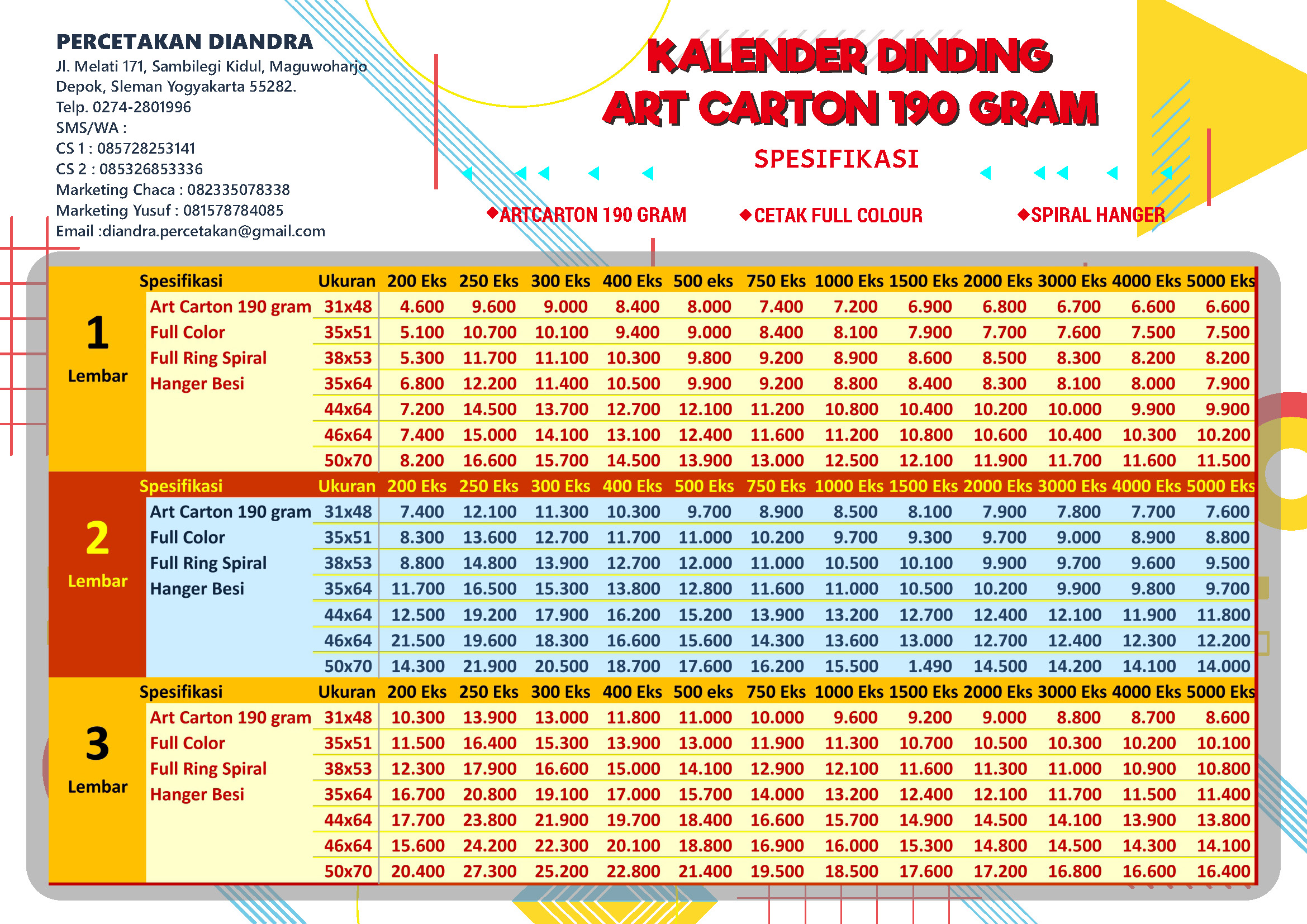 Cetak Kalender Dinding Spiral Hanger 2022 Percetakan Diandra I Cetak