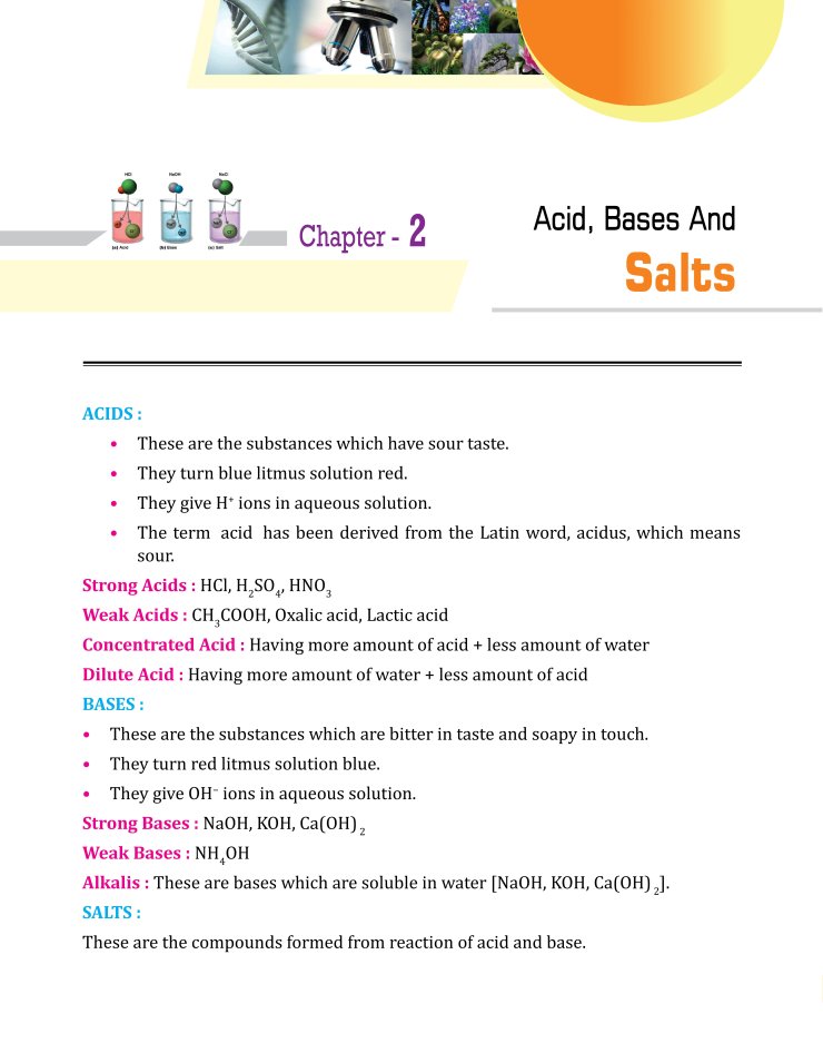 Class 10 Science Chapter 2 Acid Bases And Salts Study Notes Gurukul Of