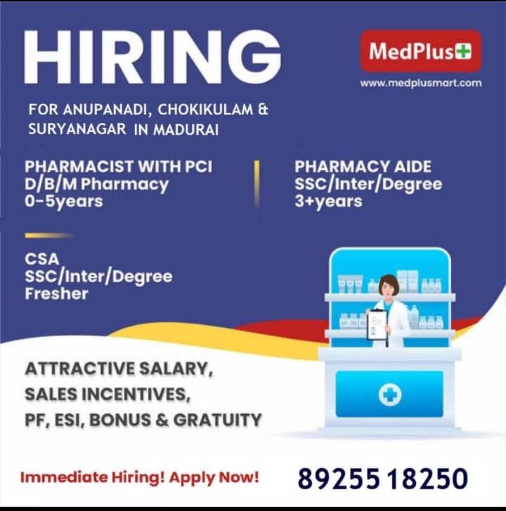 Medplus Pharmacy Hiring Freshers And Experienced Bpharm Dpharm M