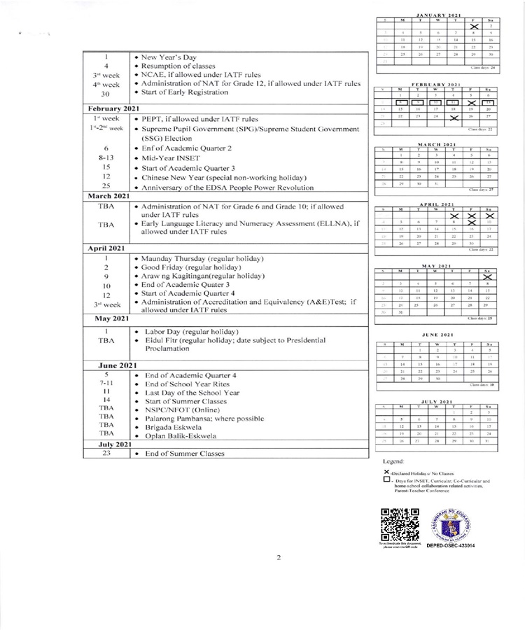 Deped Releases School Calendar For Sy 2021 2022 Guro