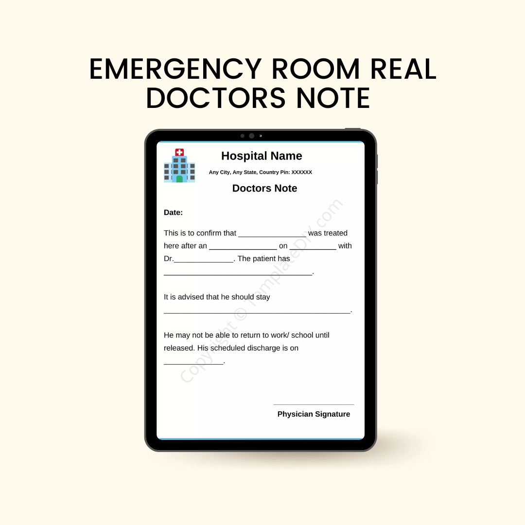 Emergency Room Real Doctors Note For Work Template