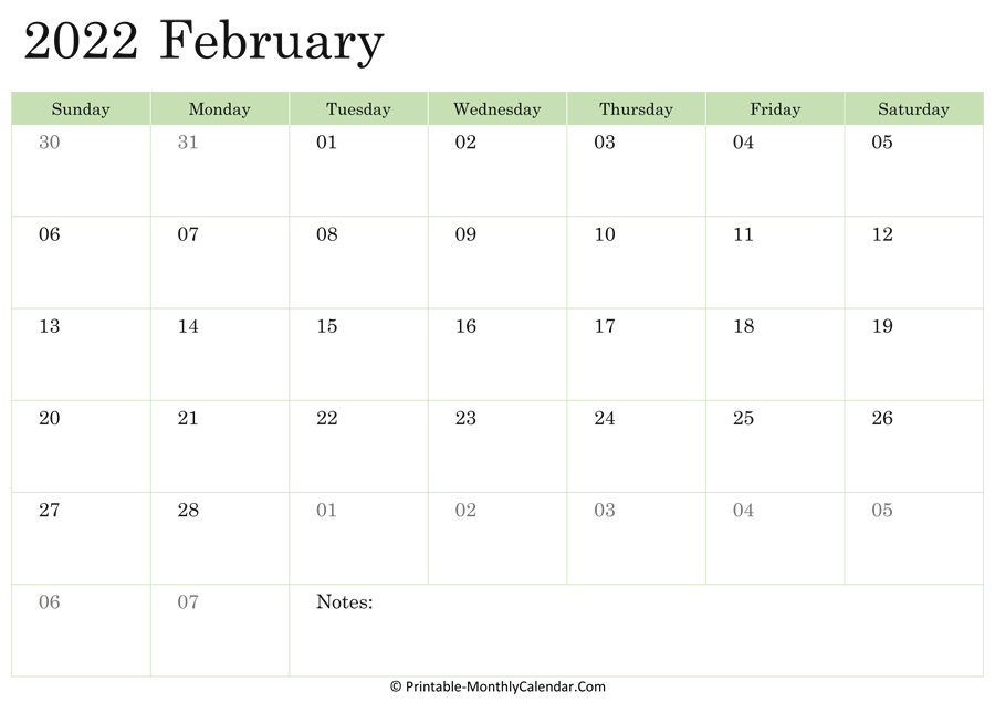 Free Printable February 2022 Calendar With Holidays Pdf Png Free