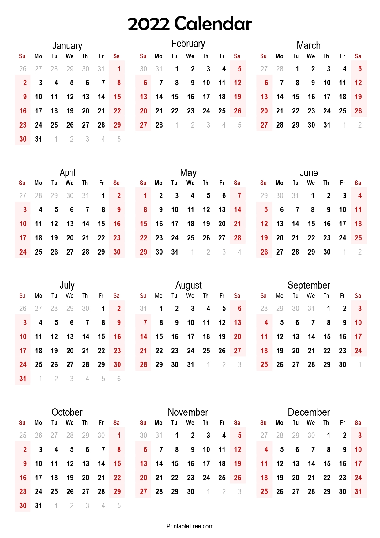 Printable Year At A Glance Calendar 2022 Printable Ca