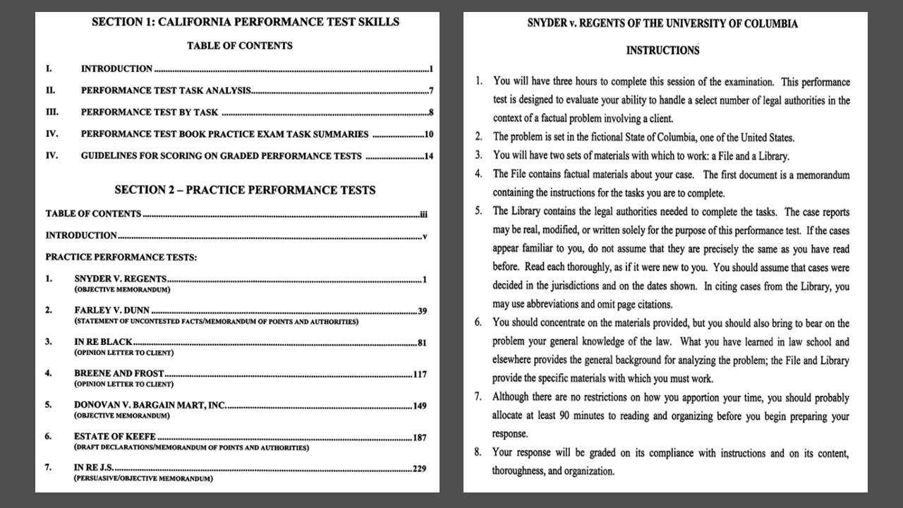 Unlimited California Bar Exam Performance Test Skills Questions