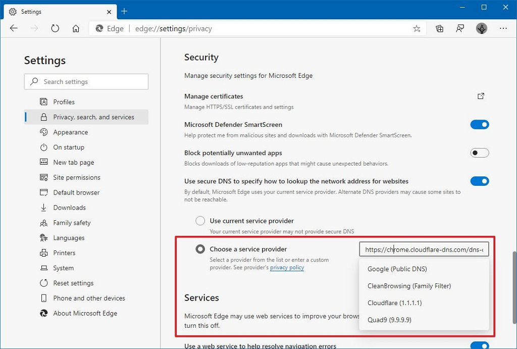 How To Enable Dns Over On Microsoft Edge Pureinfotech