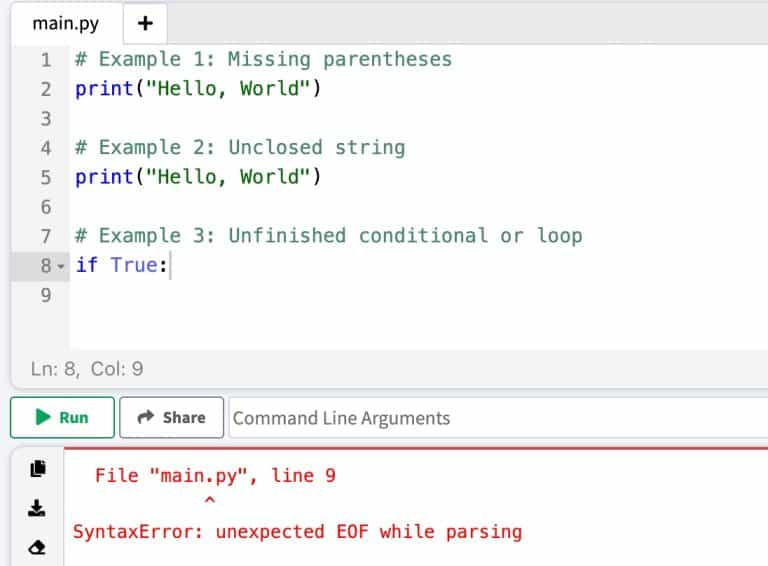 Syntaxerror Unexpected Eof While Parsing Python Guides