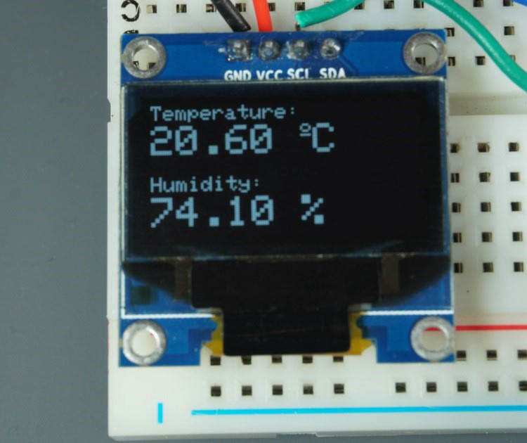 Esp32esp8266 Dht Temperature And Humidity Readings In Oled Display