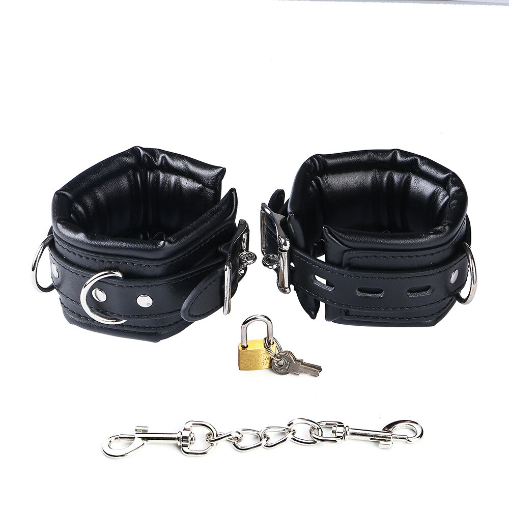 Expandable Metal Spreader Bar With Lock Catch Leather Handcuffs Ankle