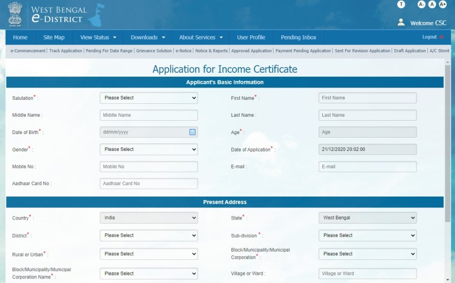 Wb E District West Bengal Bdo Income Certificate Online Apply