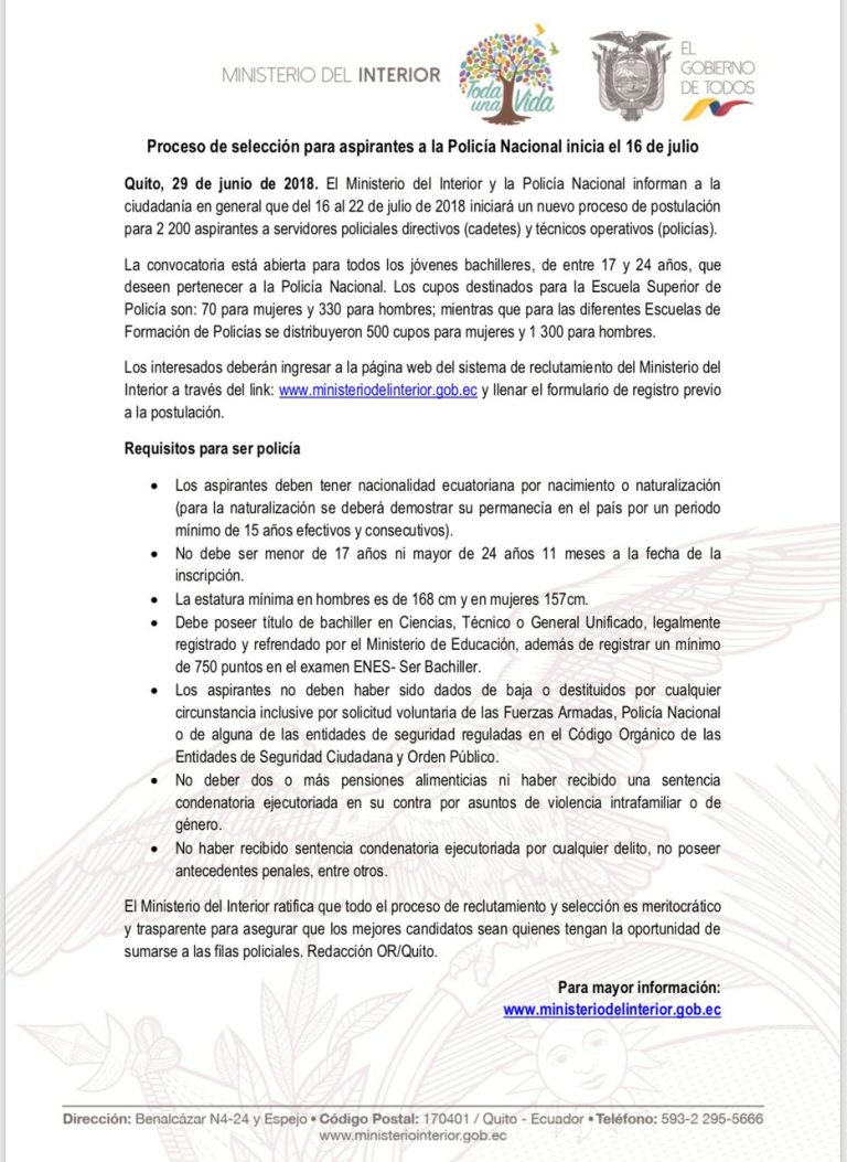 Policía Nacional Del Ecuador Reclutamiento 2023 Inscripciones Requisitos