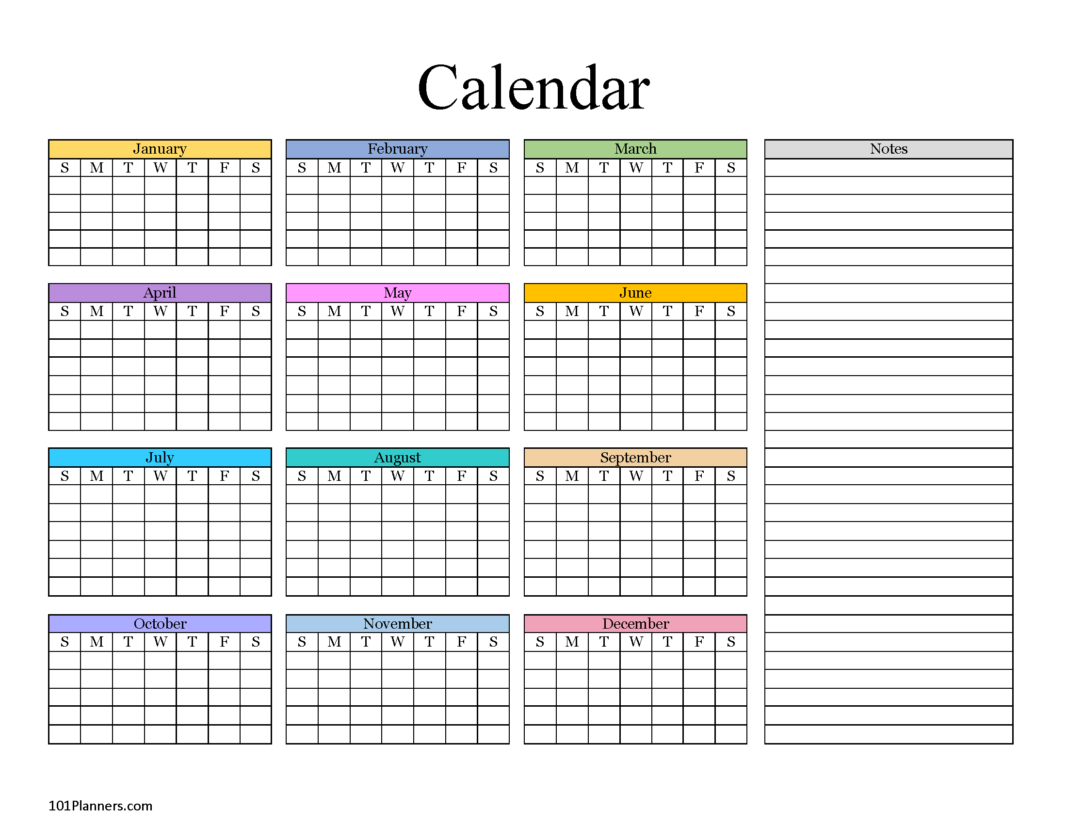 Yearly Calendar By Month Template