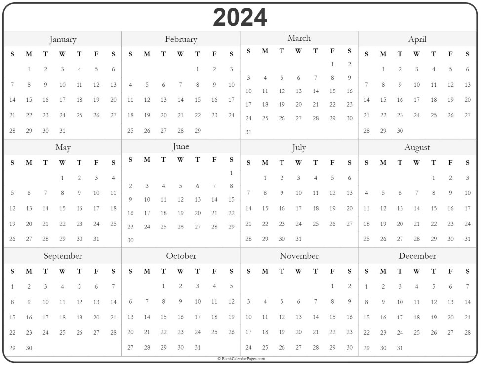 Year At A Glance Calendar 2024 Free Printable 2024 Calendar Printable