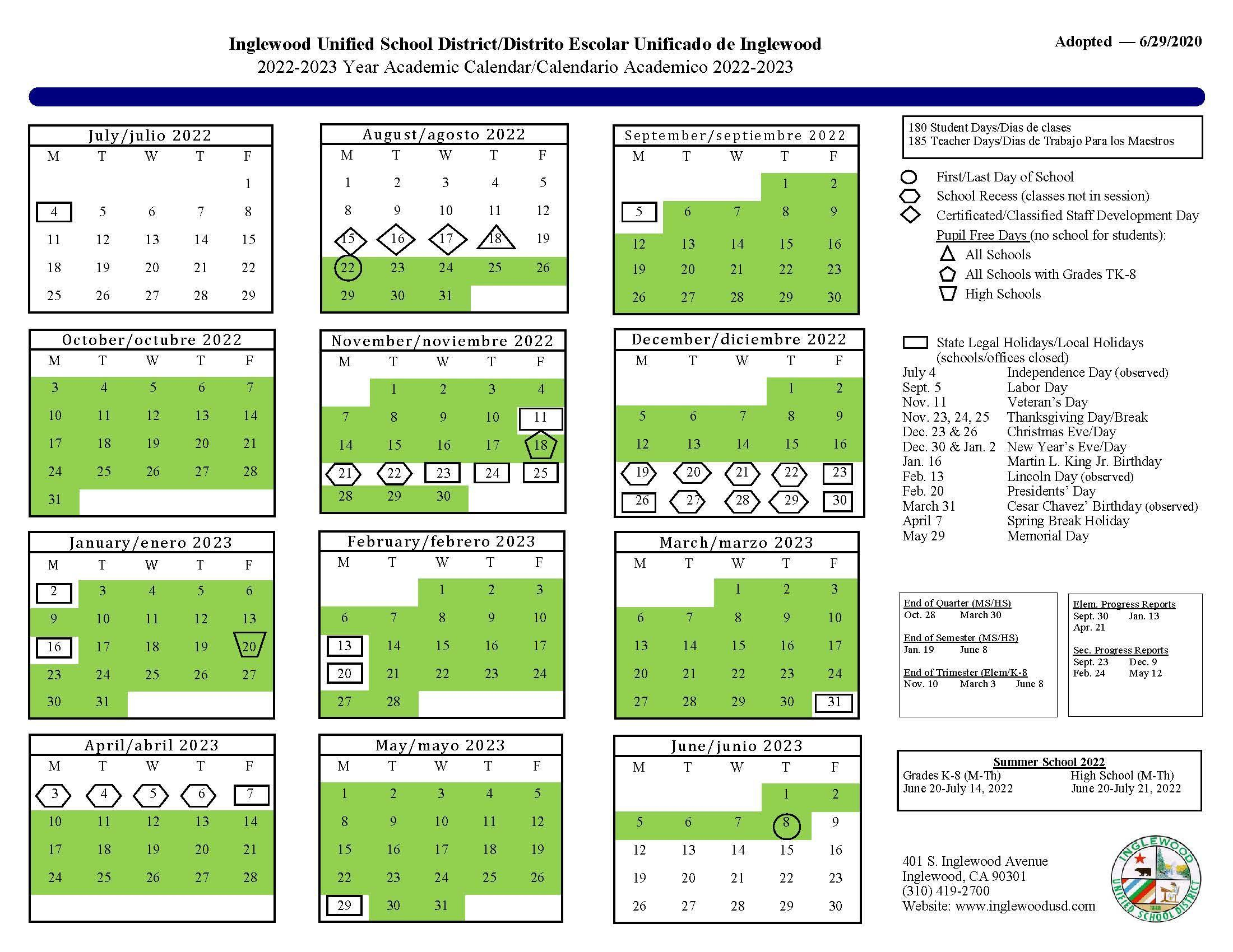 Calendar About Us Inglewood Unified School District 2024 Calendar