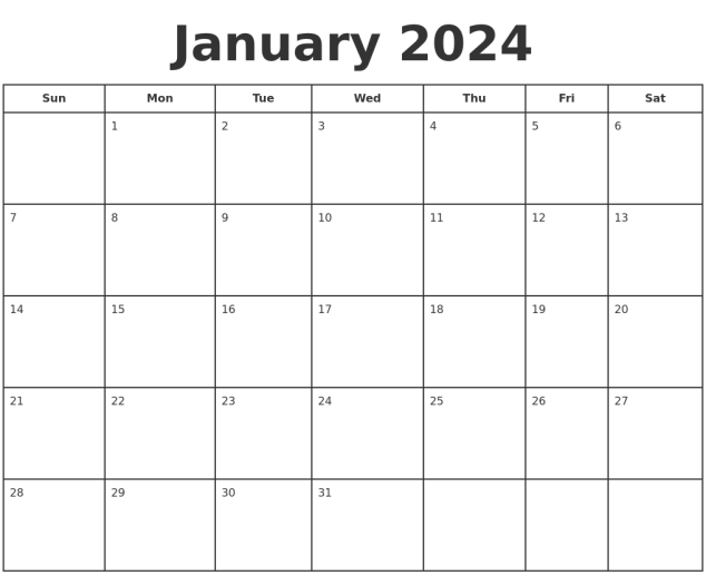 2024 January Calendar 2024 Calendar Printable