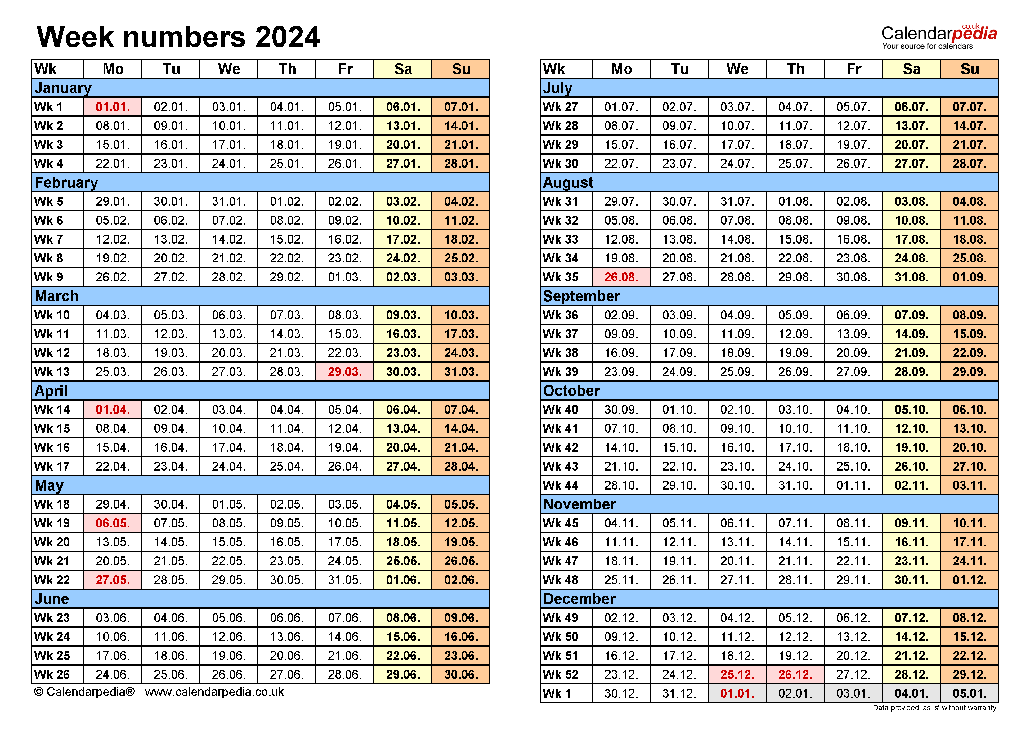 2024 Calendar With Week Numbers Excel 2024 Calendar Printable