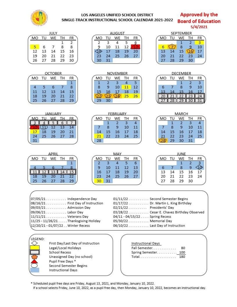 Lausd 2023 To 2024 Calendar Customize And Print