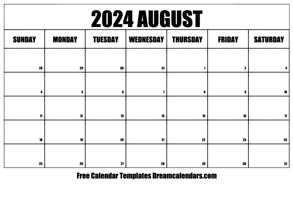 Aug 2024 Calendar 2024 Calendar Printable