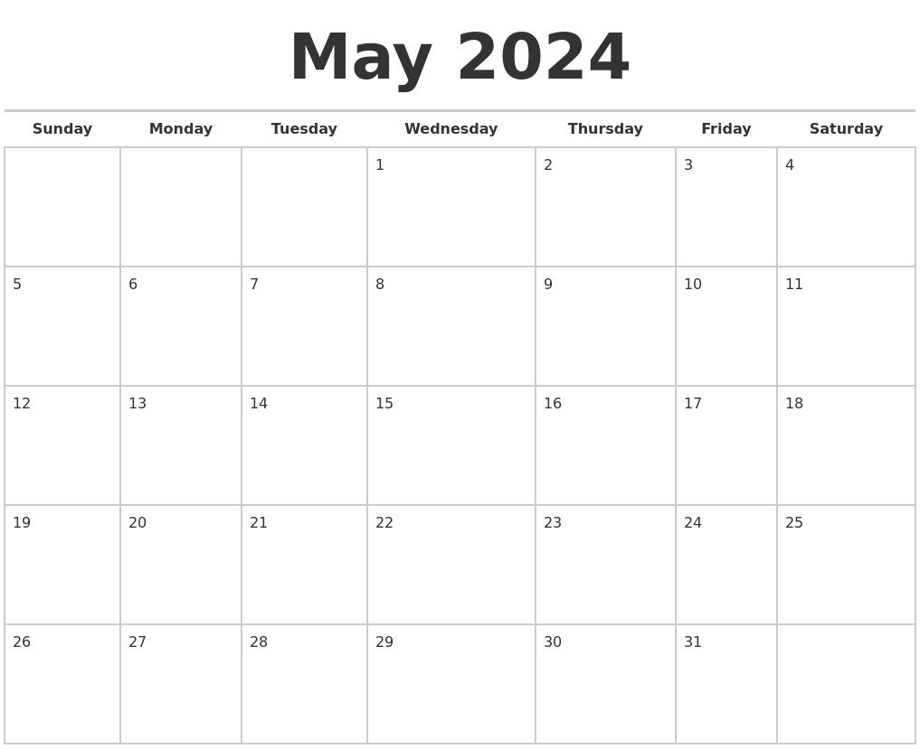 Free Printable May 2024 Calendar 2024 Calendar Printable