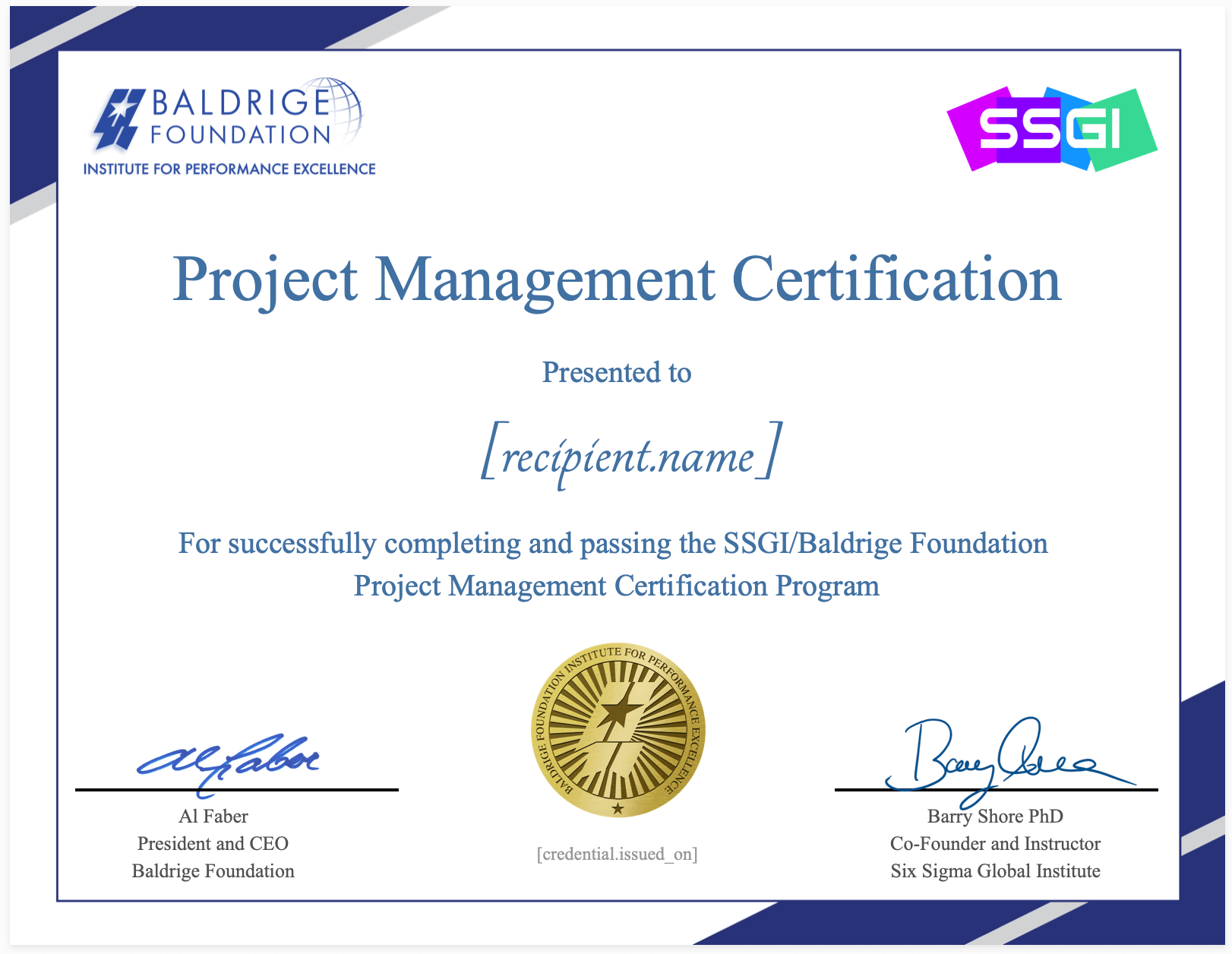 Baldrige Project Management Certification Six Sigma Certification And