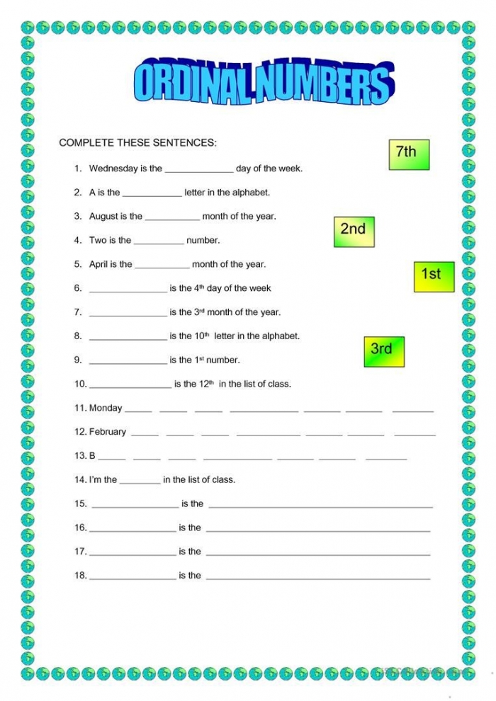 Ordinal Numbers Worksheet 1 To 10 Ordinal Numbers Numbers Ordinal