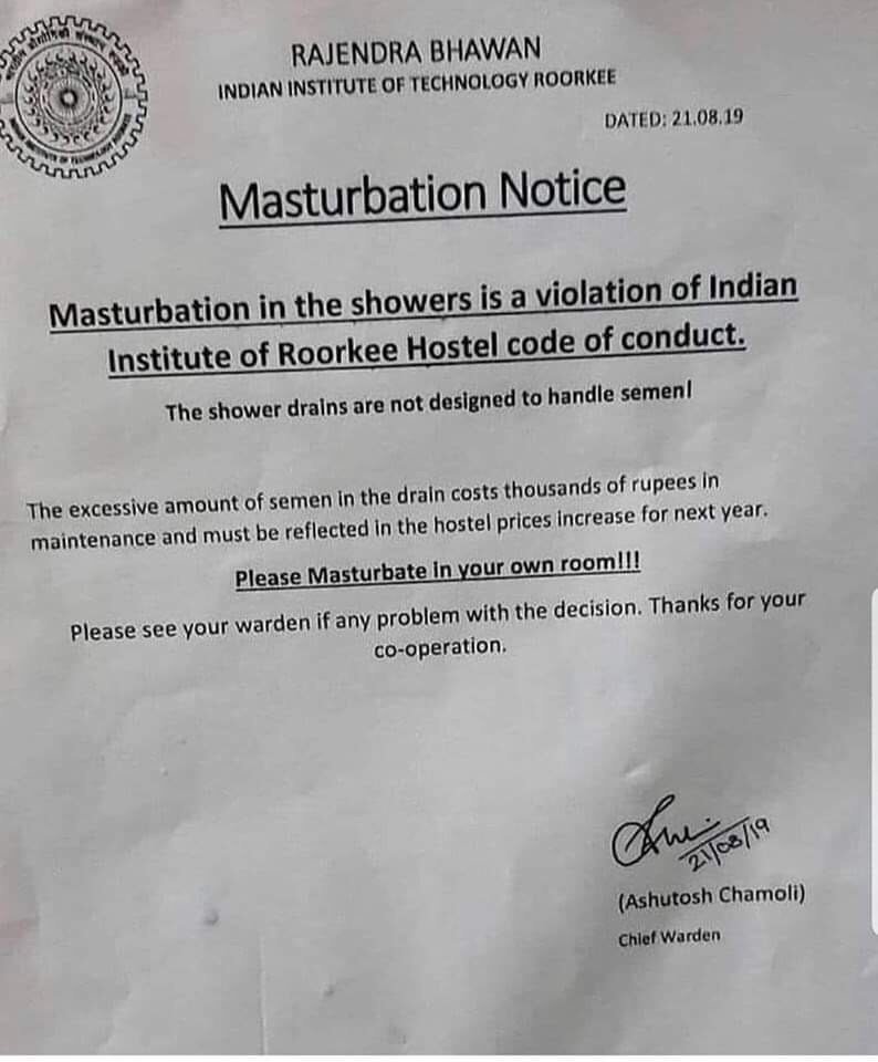 Fake Notice Prohibiting Iit Roorkee Students From Masturbating In The