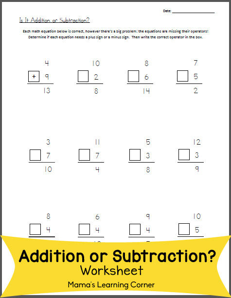 Is It Addition Or Subtraction Math Worksheet Mamas Learning Corner