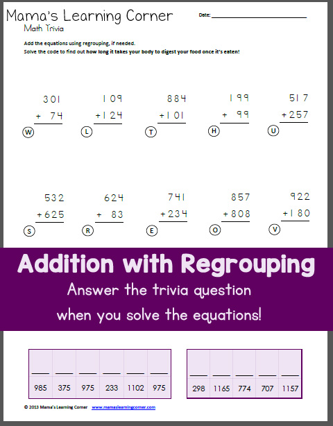 Addition With Regrouping Worksheet Mamas Learning Corner