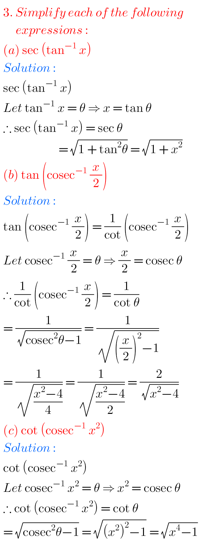 Inverse Trigonometric Functions Solutions Maths 311 Book 2 Nios Check