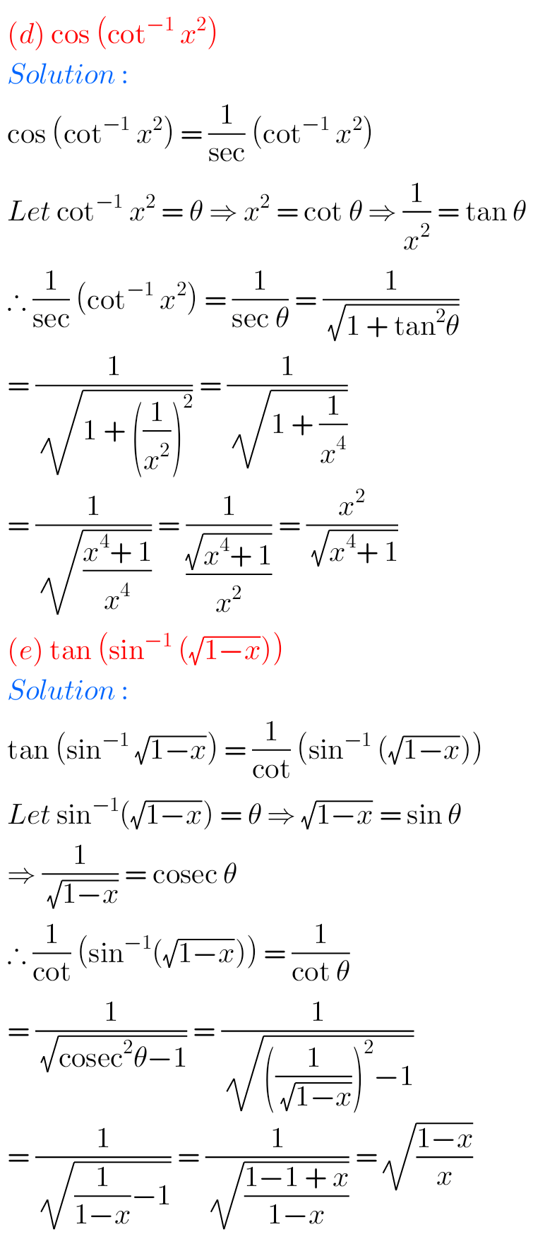 Inverse Trigonometric Functions Solutions Maths 311 Book 2 Nios Check