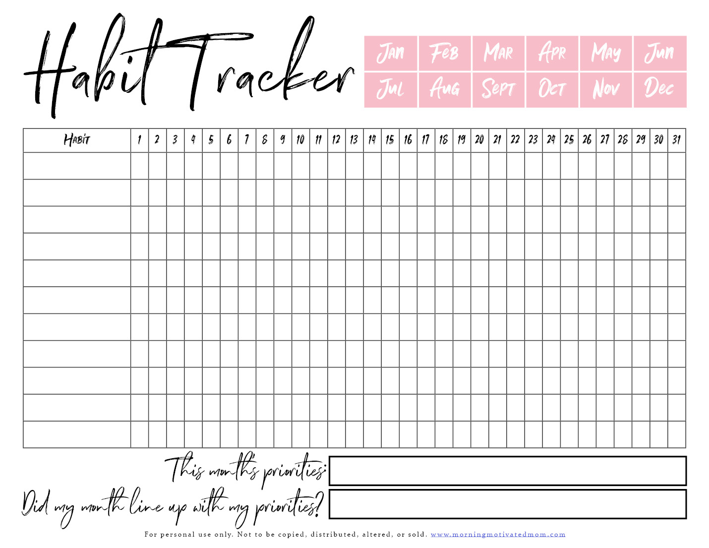 Monthly Habit Tracker Printable Morning Motivated Mom