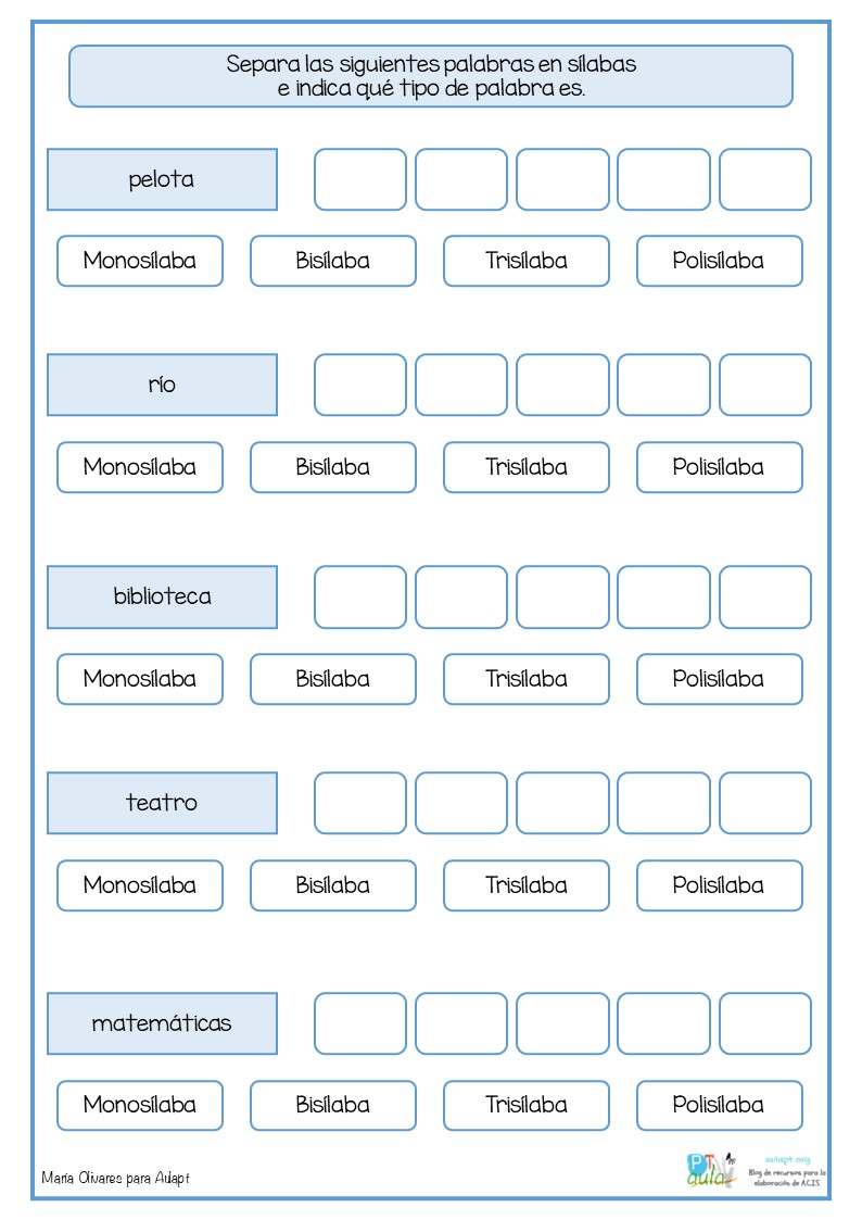 Clasificación De Palabras Según Su Número De Sílabas Aula Pt