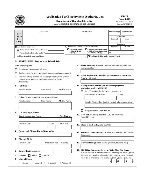 Free 13 Sample Employment Authorization Forms In Pdf Excel Ms Word