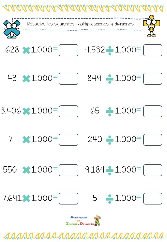 Multiplicaciones Y Divisiones Por 10 100 Y 1000