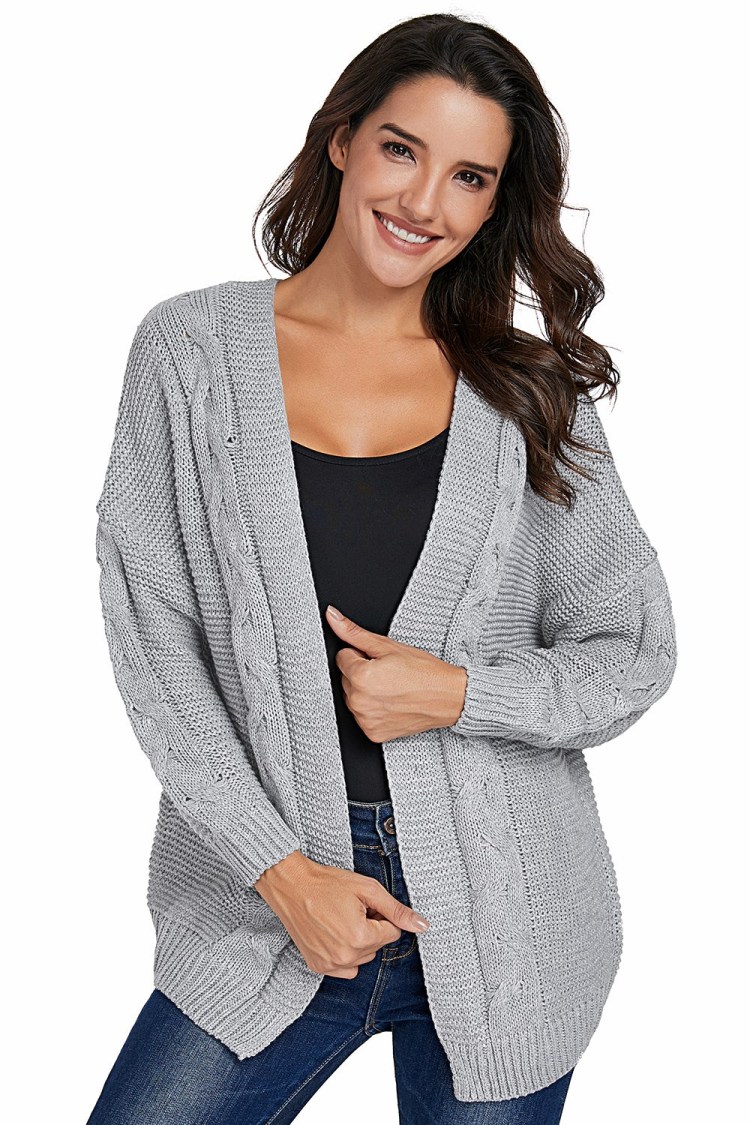 Rhylee Women Chunky Wide Long Sleeve Knit Cardigan Gray Amber Millet