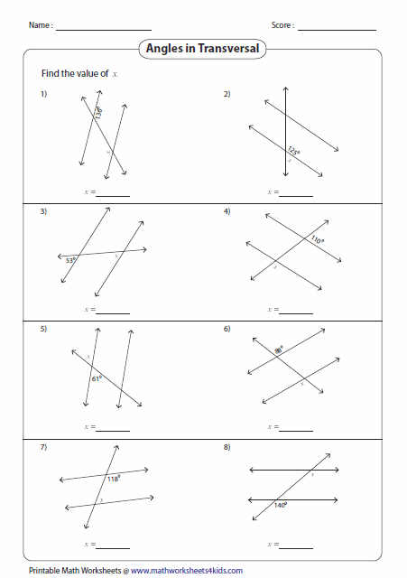 Finding Angle Measures Parallel Lines Cut Transversal Worksheet Answers