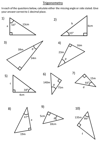 Finding Angle Measures Using Trig Worksheet