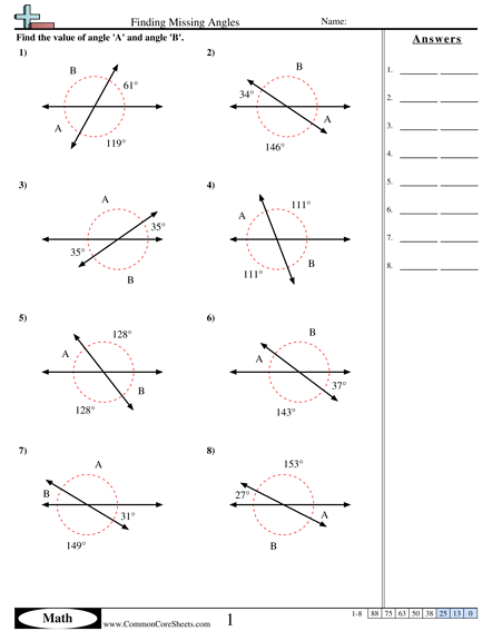 Find Missing Angle Measures Worksheet