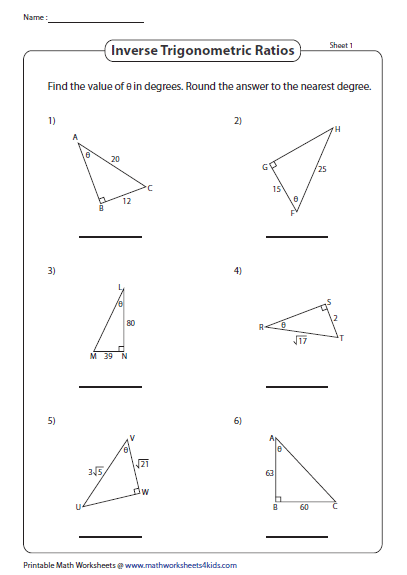 Trig Ratios Finding Angle Measures Worksheet