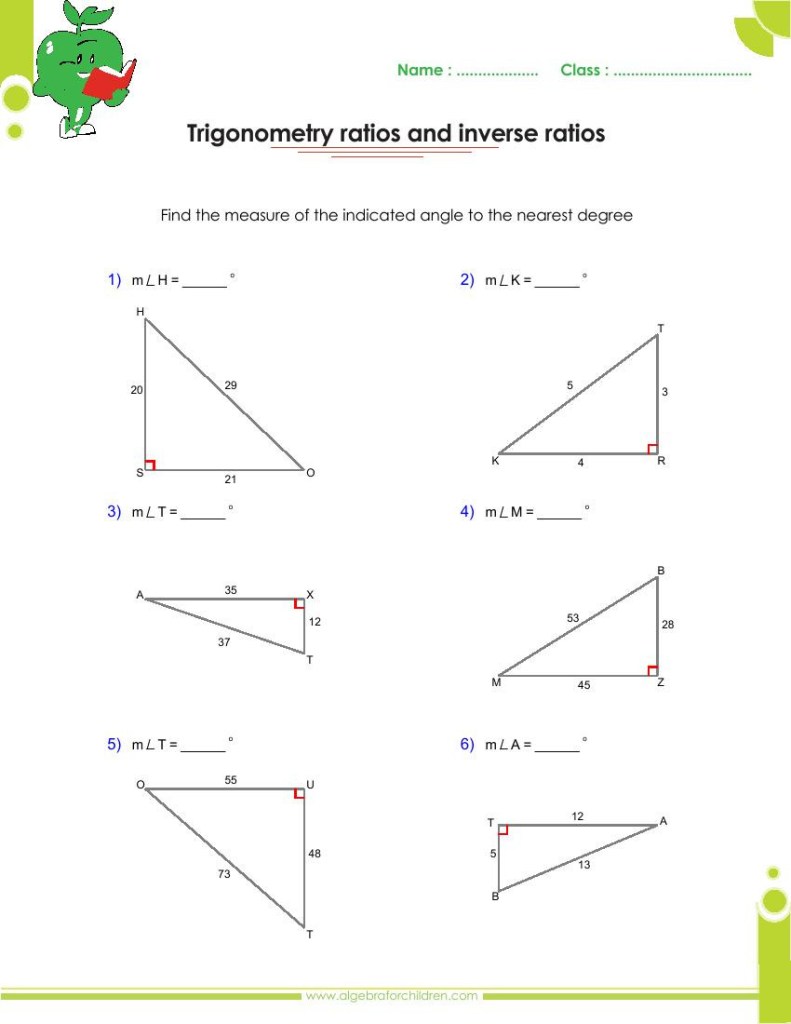 Using Trigonometric Ratios To Find Angles Worksheet Answers