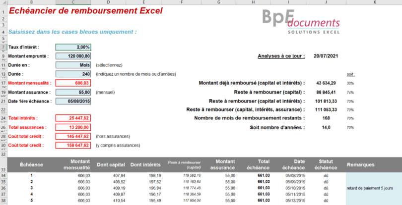 Echéancier De Remboursement Excel Simple And Gratuit